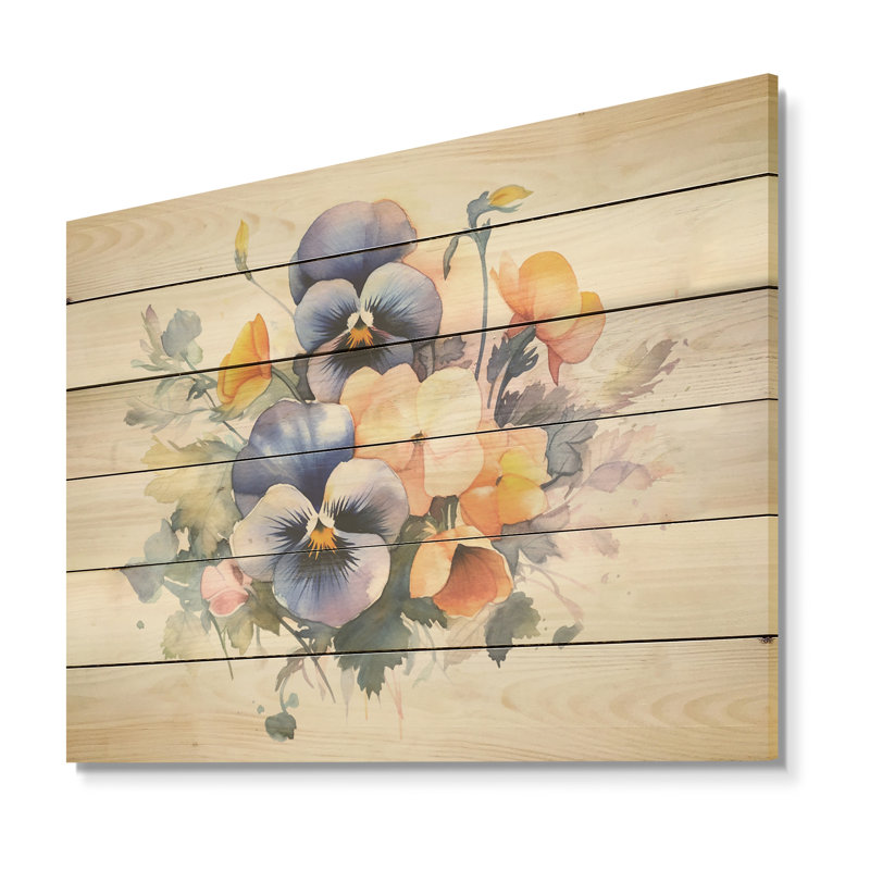 Lark Manor™ Colorful Pansy Blooms - Pansies Wood Panel Wall Art On Natural Pine Wood | Wayfair